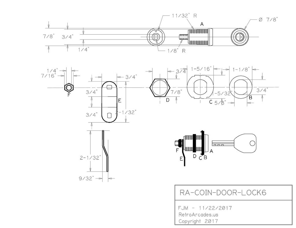 Arcade Pinball game coin door Lock, 25mm, semicircular key, 1 lock and ...